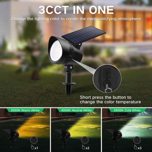 Solar Landscape Spotlights - 3CCT+DIM LED Night Light, 54-LEDs, 2 Pack