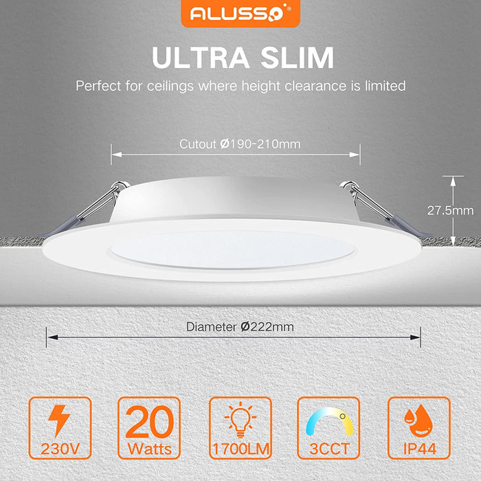 20W Ø190-205mm LED Recessed Ceiling Lights Utral Slim, 3000K-4000K-650 ...