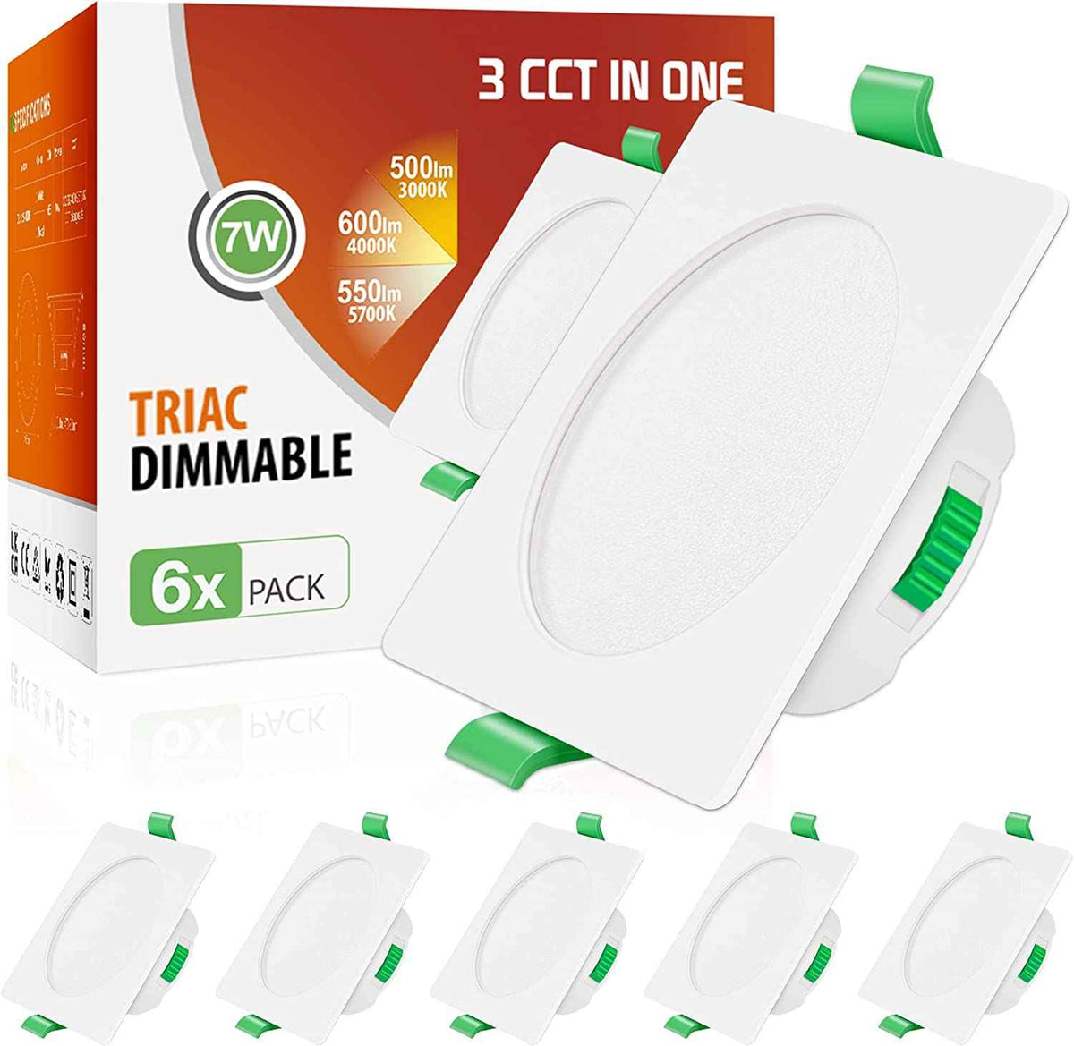 Square LED Recessed Ceiling Lights 7W 67-75mm, 6 Pack — ALUSSO LIGHTING