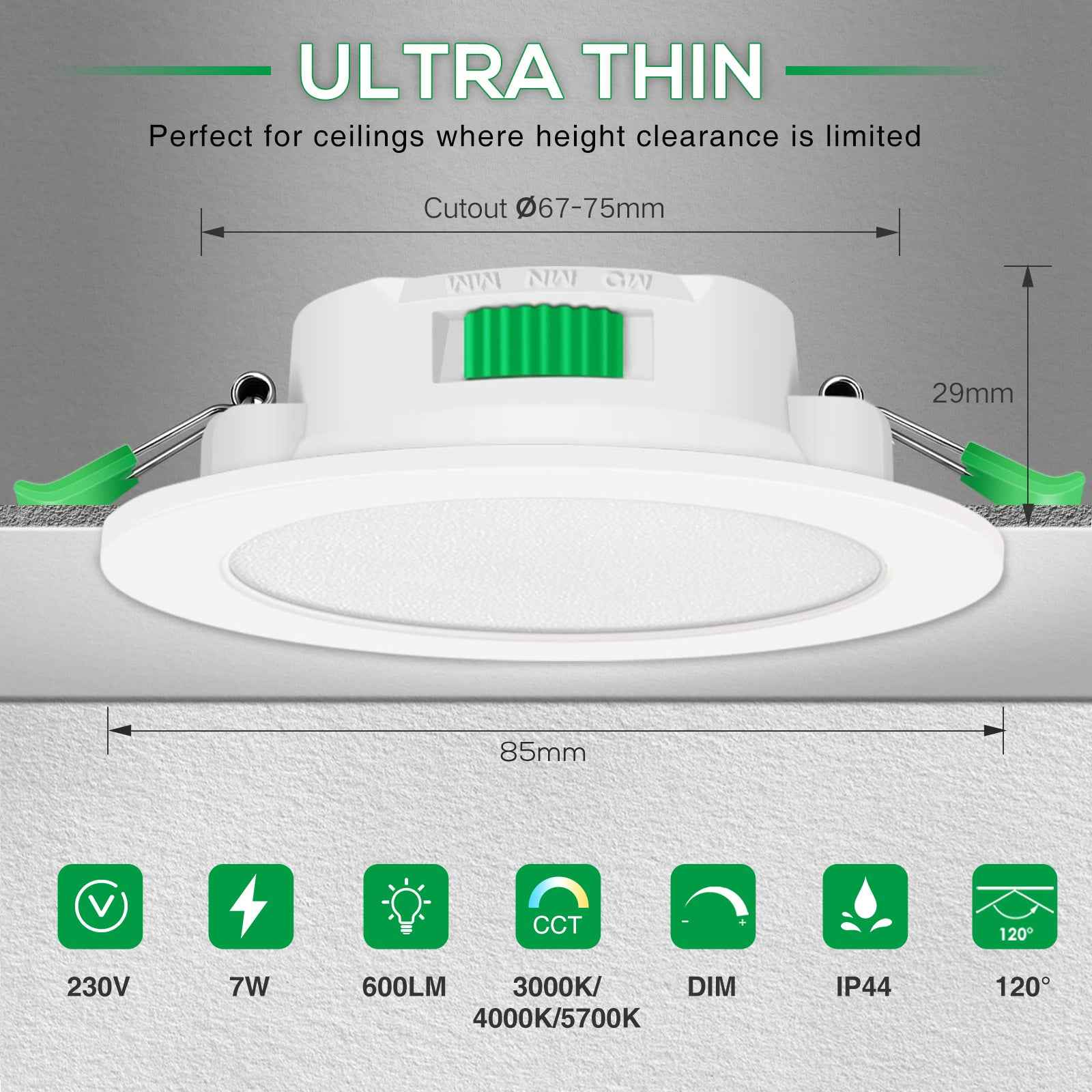 Slim Colour Changeable Dimmable Led Downlight 7W IP44